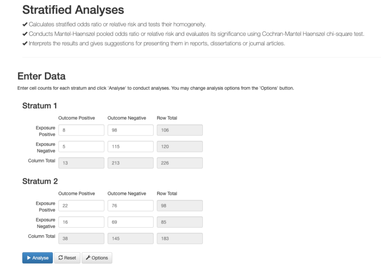Conducting stratified analyses – Statulator